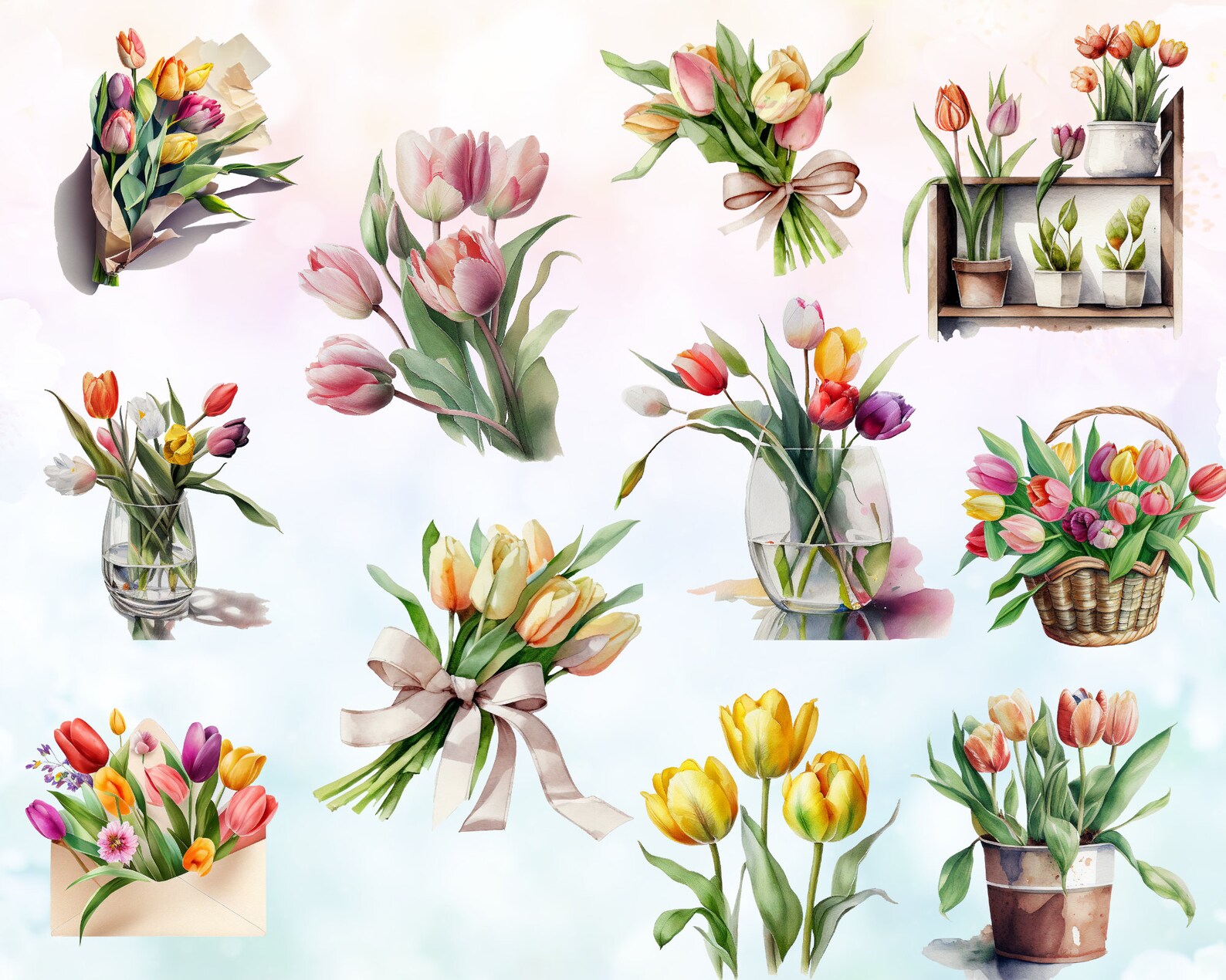 Watercolor Tulip Clipart Bundle, Spring Tulips Clipart PNG, Spring ...
