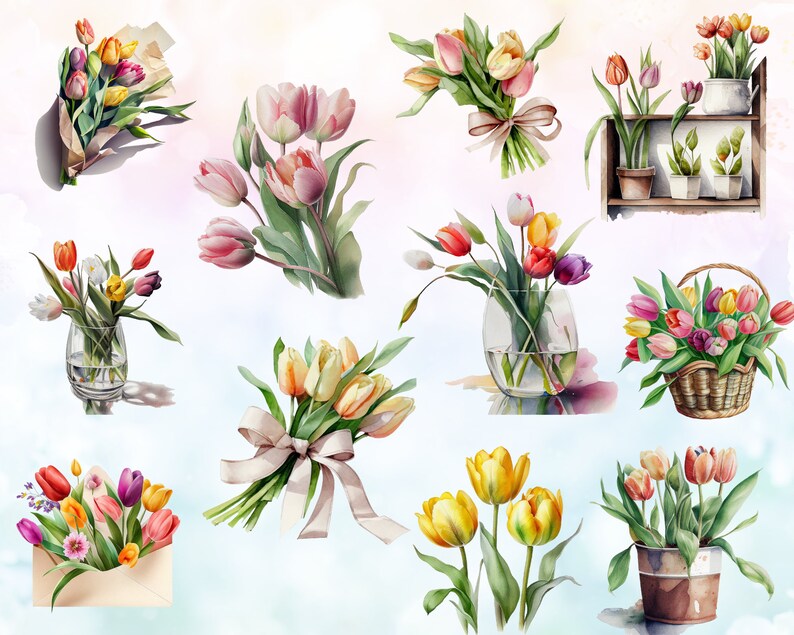 Watercolor Tulip Clipart Bundle Spring Tulips Clipart PNG - Etsy