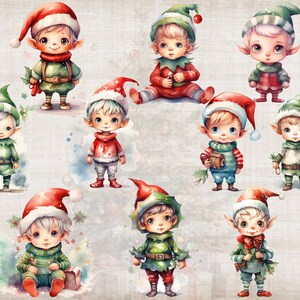 Watercolor Cute Christmas Elves Clipart, Watercolor Christmas Elf Santa ...