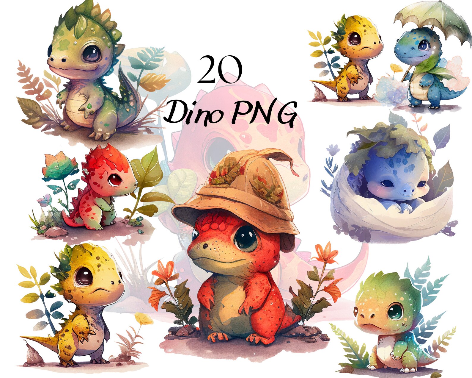 Watercolor Dinosaurs Clipart, Dino PNG, Baby Dinosaur Birthday Party ...