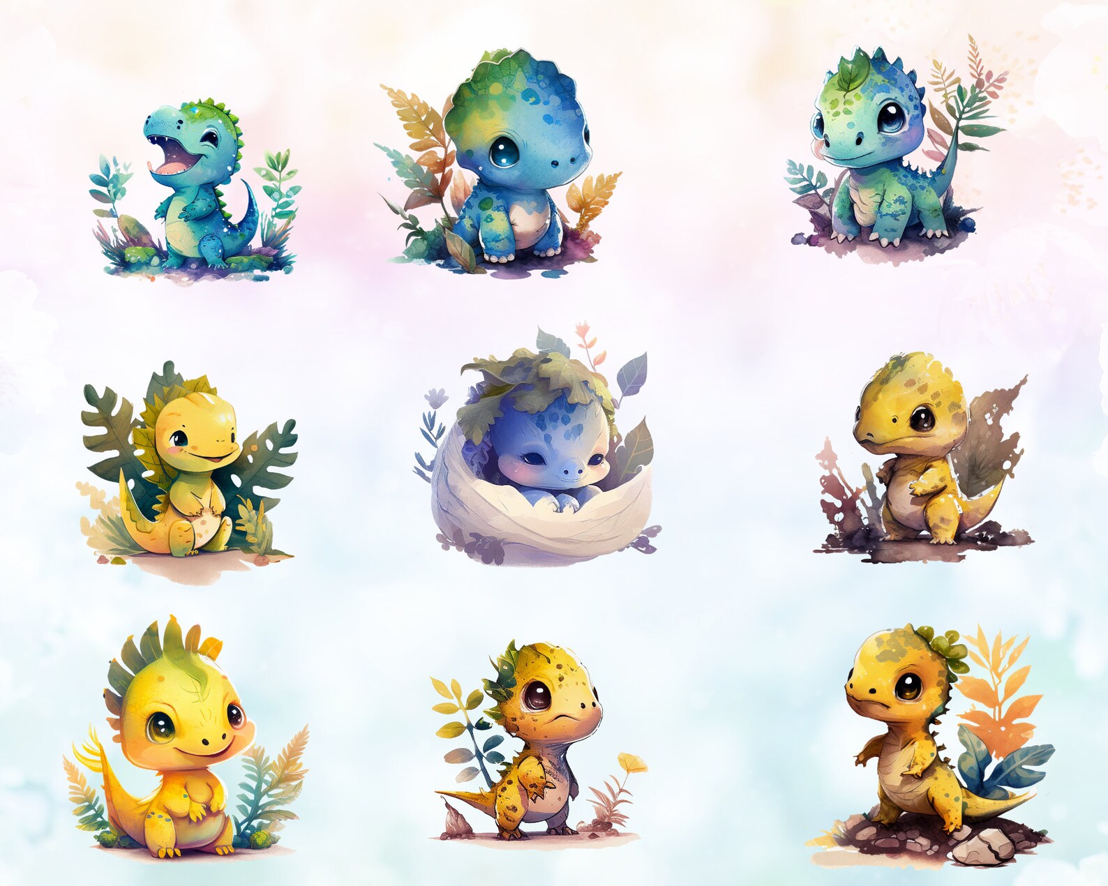 Watercolor Dinosaurs Clipart, Dino PNG, Baby Dinosaur Birthday Party ...