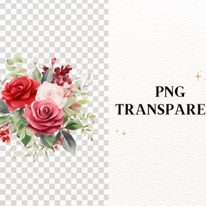 Watercolor Red and Blush Flowers Clipart Red Floral Clipart Red Flowers ...