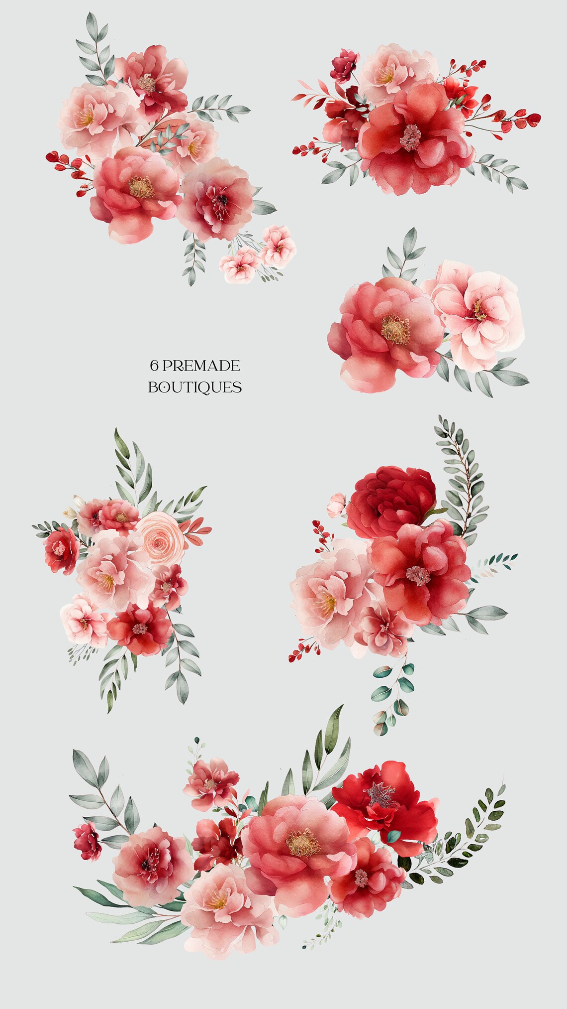 Watercolor Red and Blush Flowers Clipart, Red Floral Clipart, Red ...