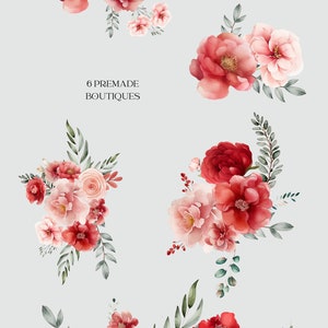 Watercolor Red and Blush Flowers Clipart, Red Floral Clipart, Red ...
