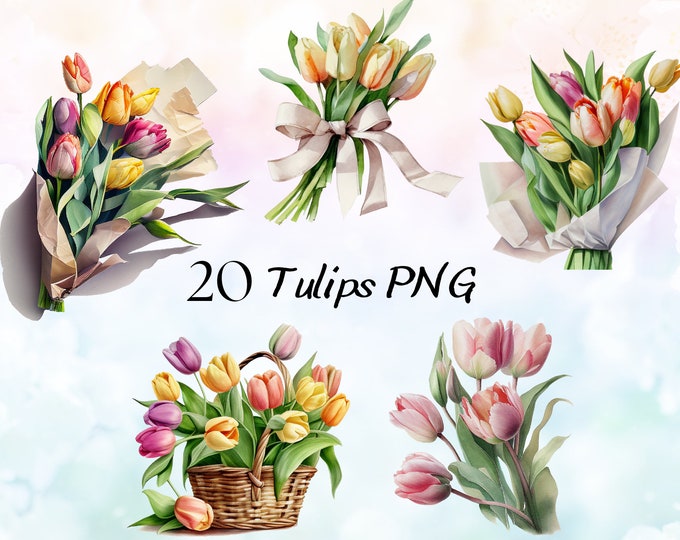 Watercolor Blue Tulips Clipart Pack - 20 Pngs - Beautiful Summer ...