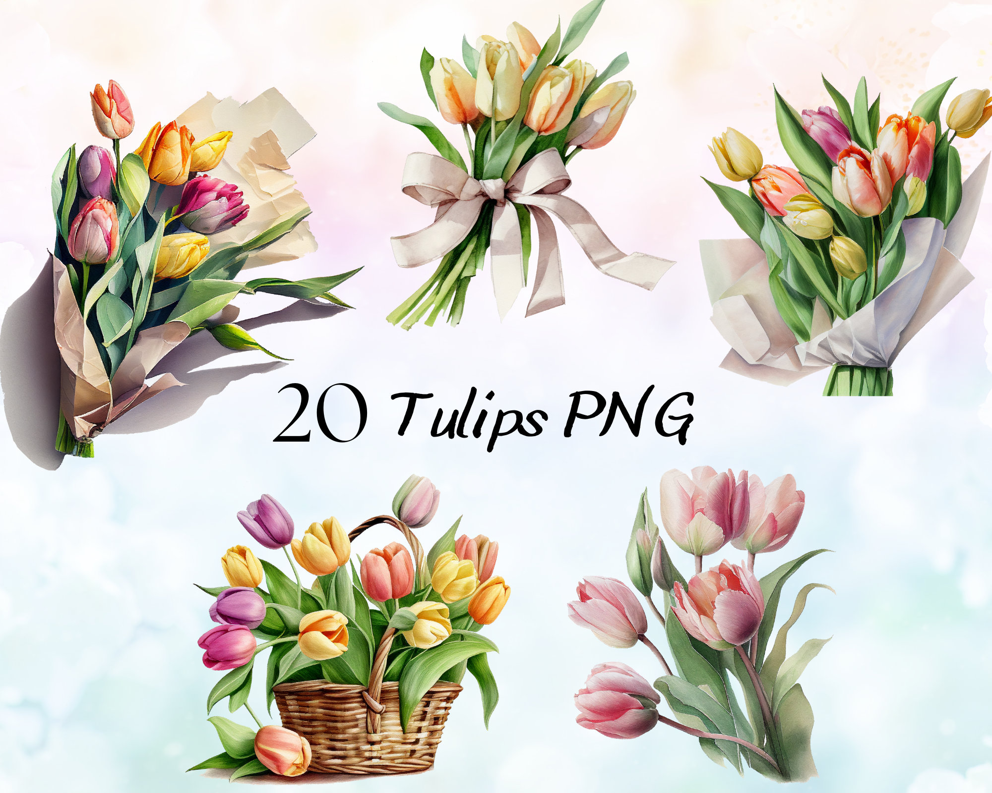 Watercolor Tulip Clipart Bundle, Spring Tulips Clipart PNG, Spring ...