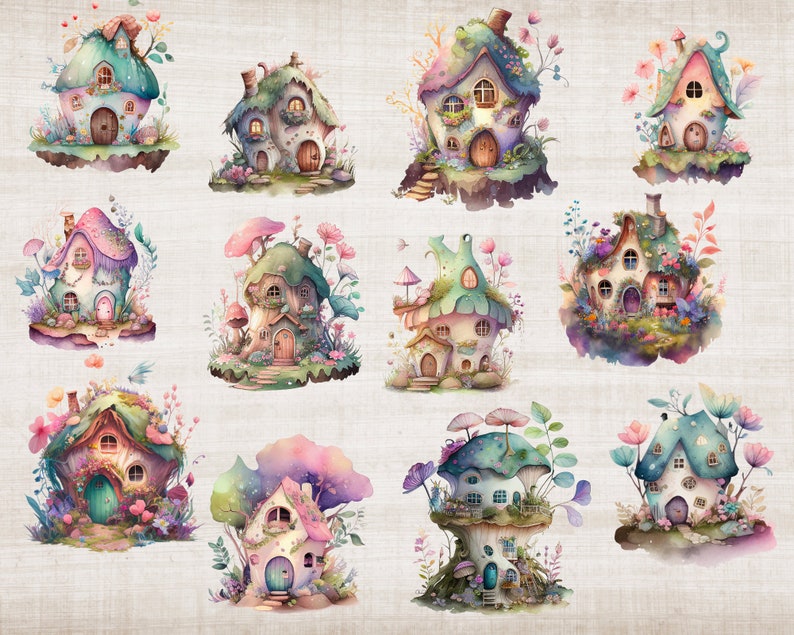 24 Watercolor Fairy House Clip Art Bundle Cute Pastel Fairy - Etsy