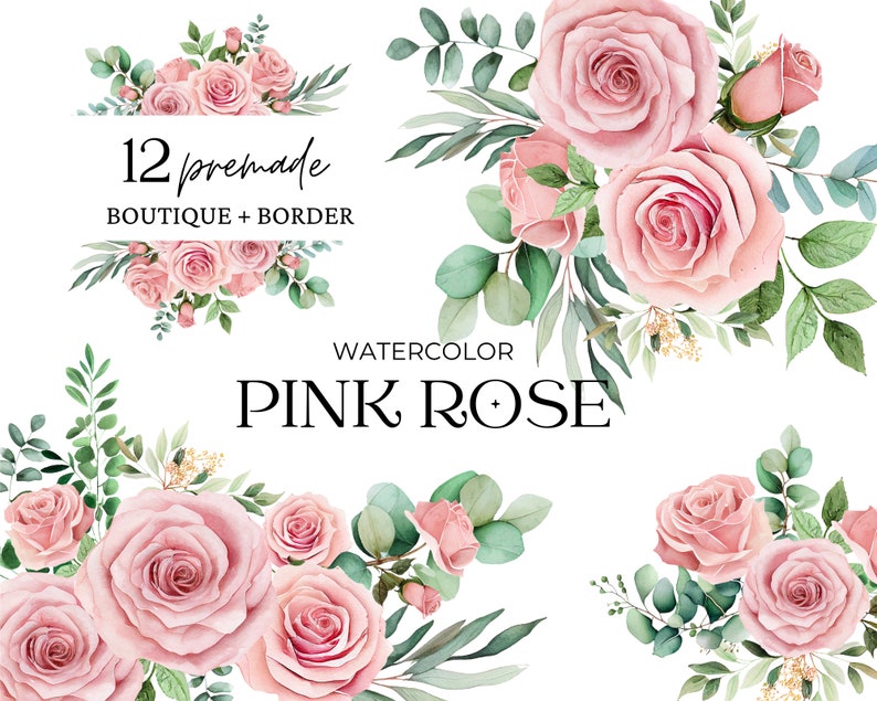 Watercolor Roses Clipart Light Pink Flower Clipart - Etsy