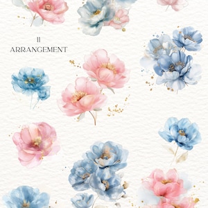 Watercolor Abstract Flowers Clipart Blue Pink Gold Flower PNG Peonies ...