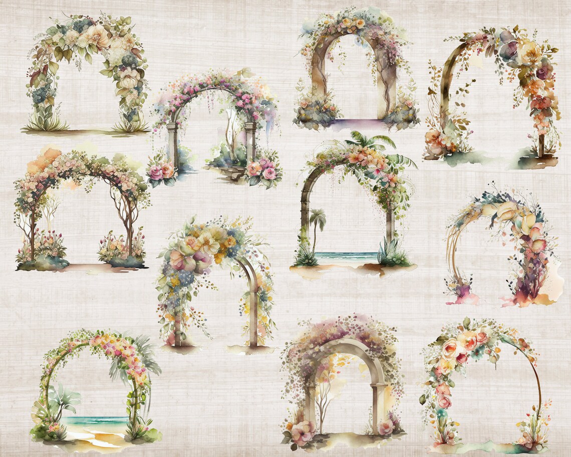 Watercolor Wedding Flowers Arch Clipart Wedding Ceremony - Etsy