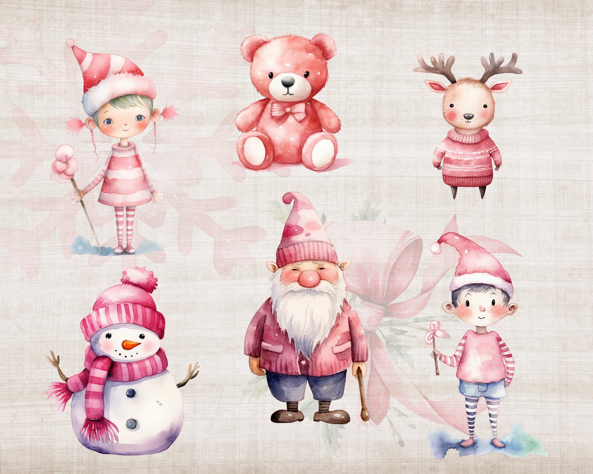 Watercolor Pink Christmas Clipart, Pink Christmas Decor, Pink Christmas ...
