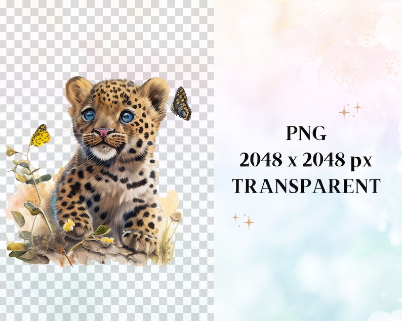 Watercolor Baby Leopard Clipart Baby Cheetah Watercolor - Etsy