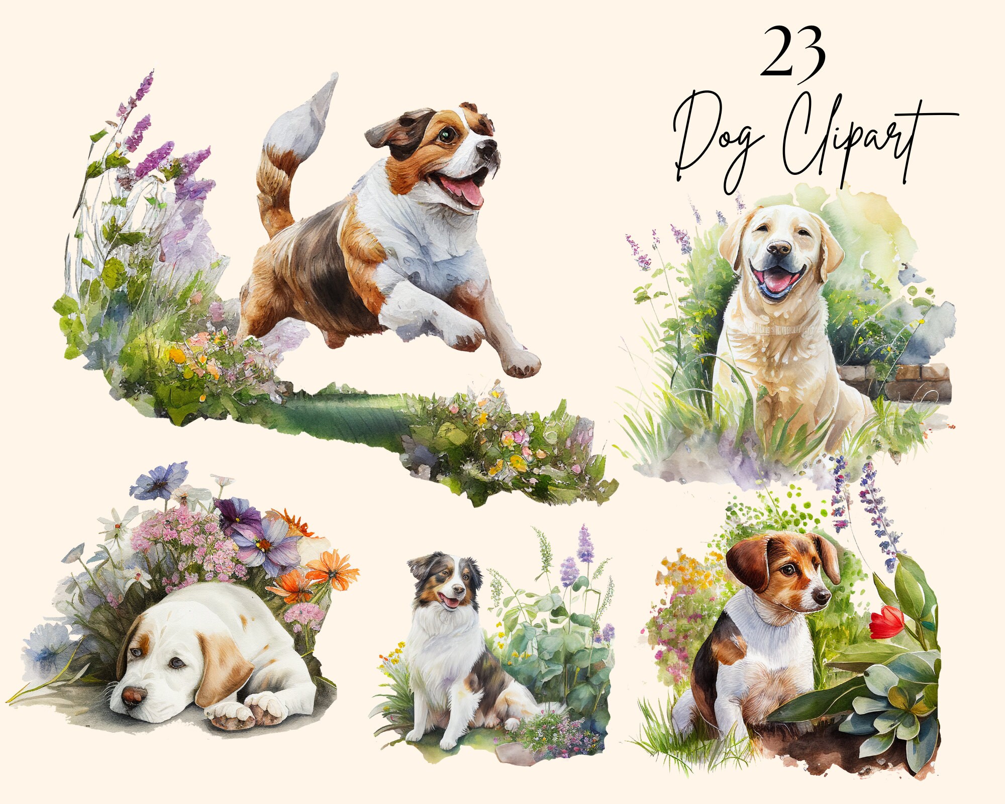 23 Watercolor Dogs Clipart Bundle, Watercolor Puppies Clipart, Dog PNG ...