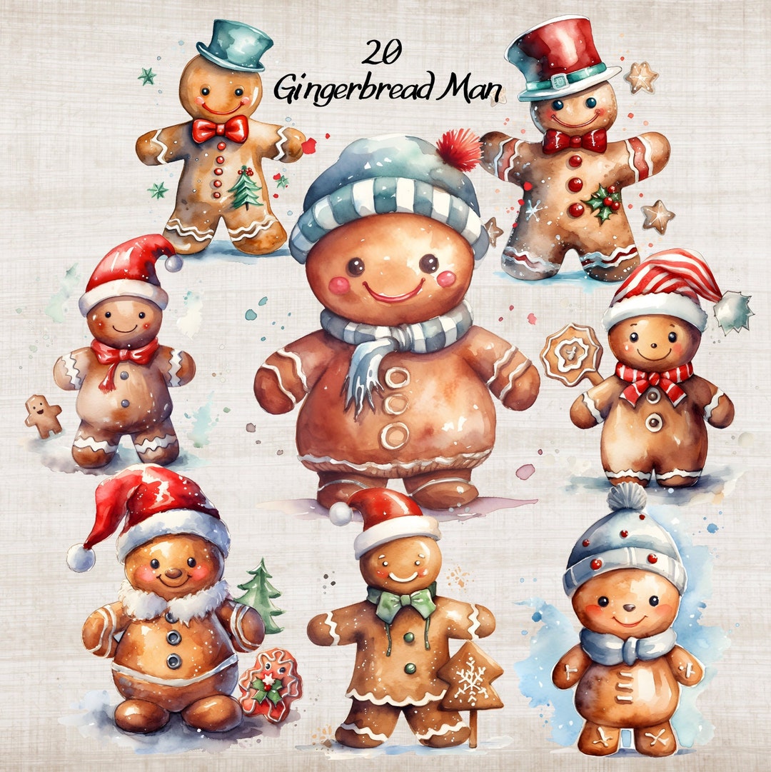 Watercolor Cute Gingerbread Man Clipart, Christmas Gingerbread Cookie ...