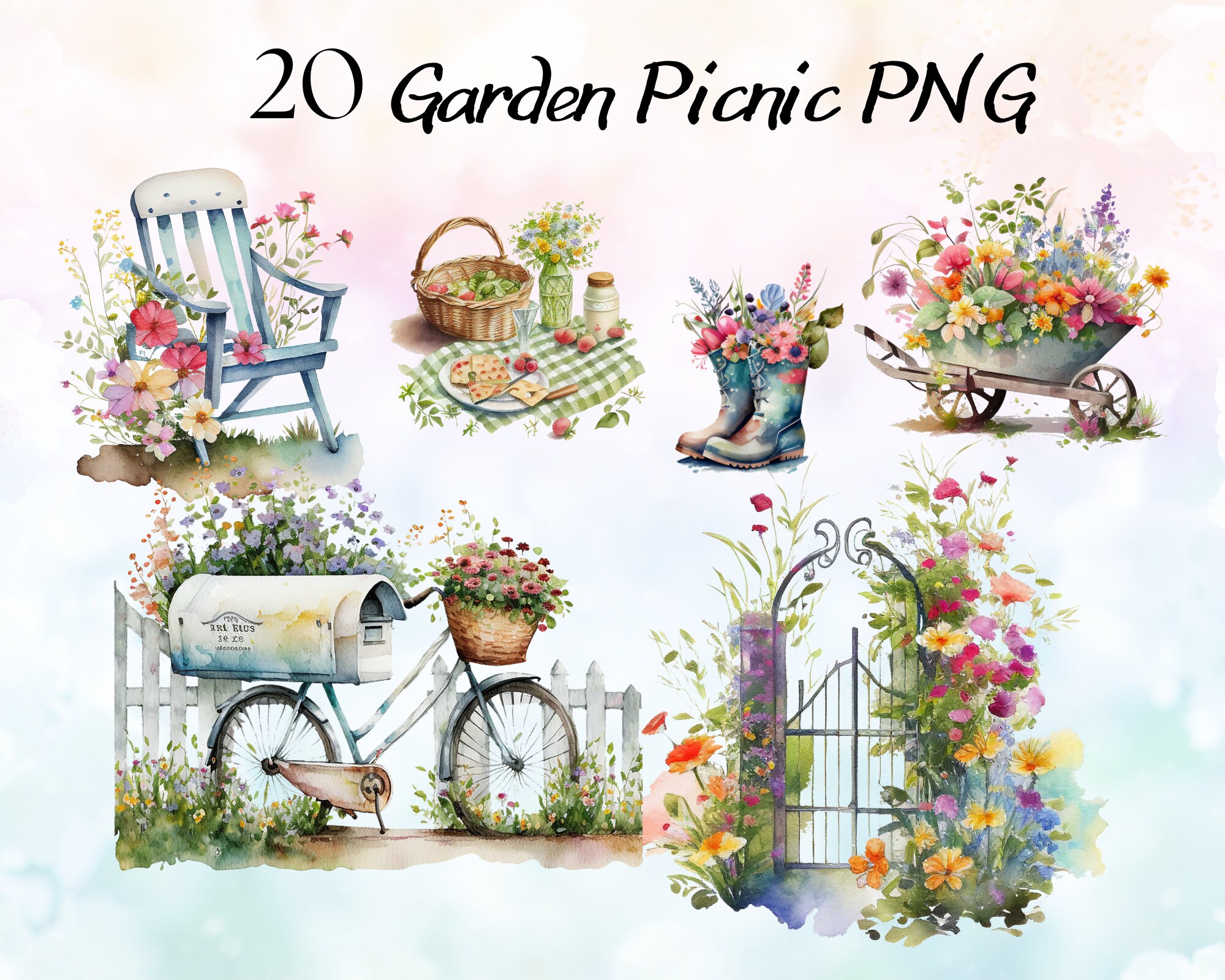 20 Spring Picnic Clipart Watercolor Bundle Spring Picnic - Etsy