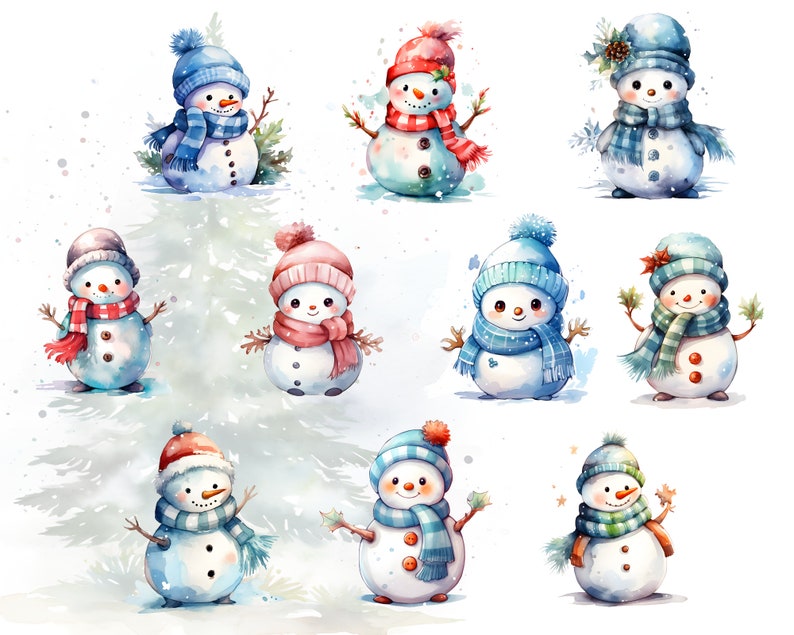 Watercolor Cute Snowman Clipart, Christmas Bundle, Xmas Snowman Couple ...