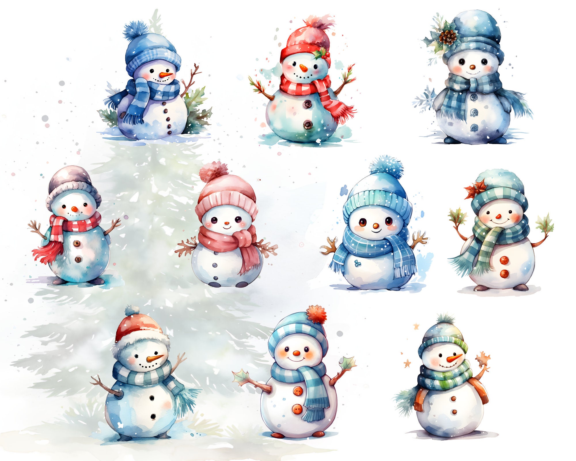 Watercolor Cute Snowman Clipart, Christmas Bundle, Xmas Snowman Couple ...