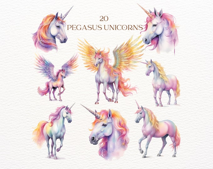 Unicorn and Clock Tower Clipart, Pastel Unicorn JPG, Watercolor ...