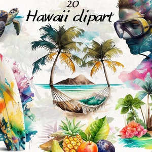 Watercolor Hawaii Clipart, Summer Vacation, Aloha Hawaii Watercolor Set ...