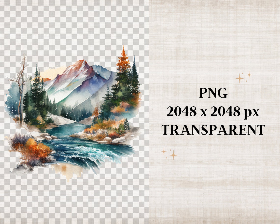 Watercolour Mountain River Clipart Bundle Watercolor - Etsy