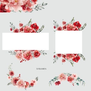 Watercolor Red and Blush Flowers Clipart, Red Floral Clipart, Red ...