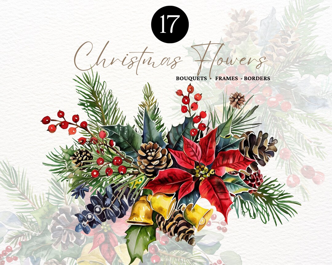 Christmas Flower Clipart Winter Floral Christmas Collection Christmas ...