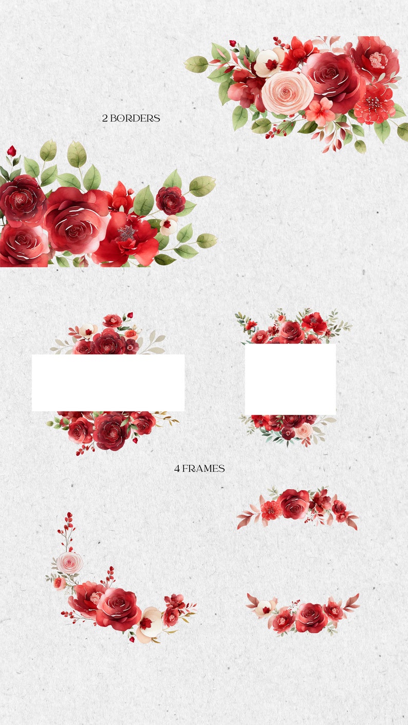 Watercolor Red Rose Boutique Clipart, Red Flower Clipart, Red Rose ...