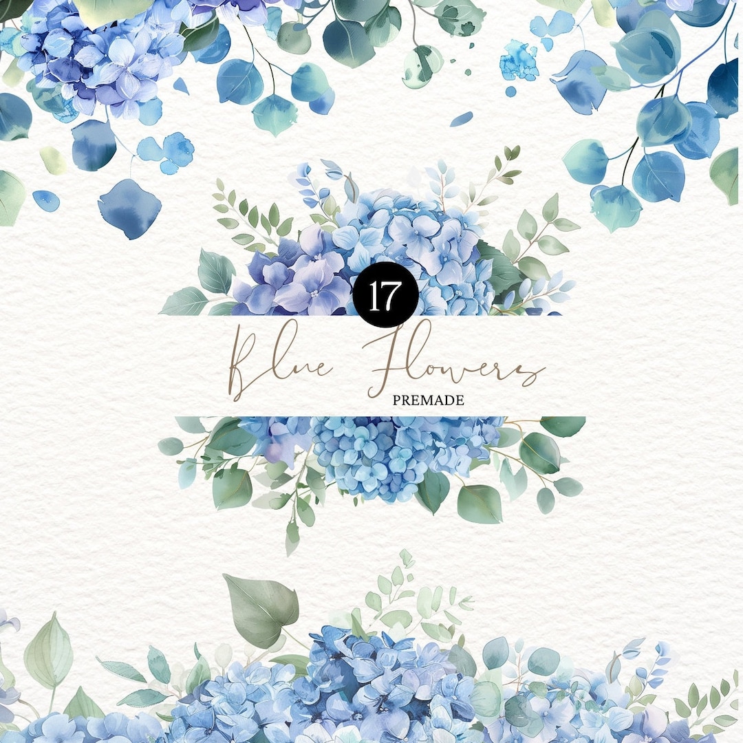 Watercolor Dusty Blue Hydrangea Clipart Hydrangea Border Blue ...