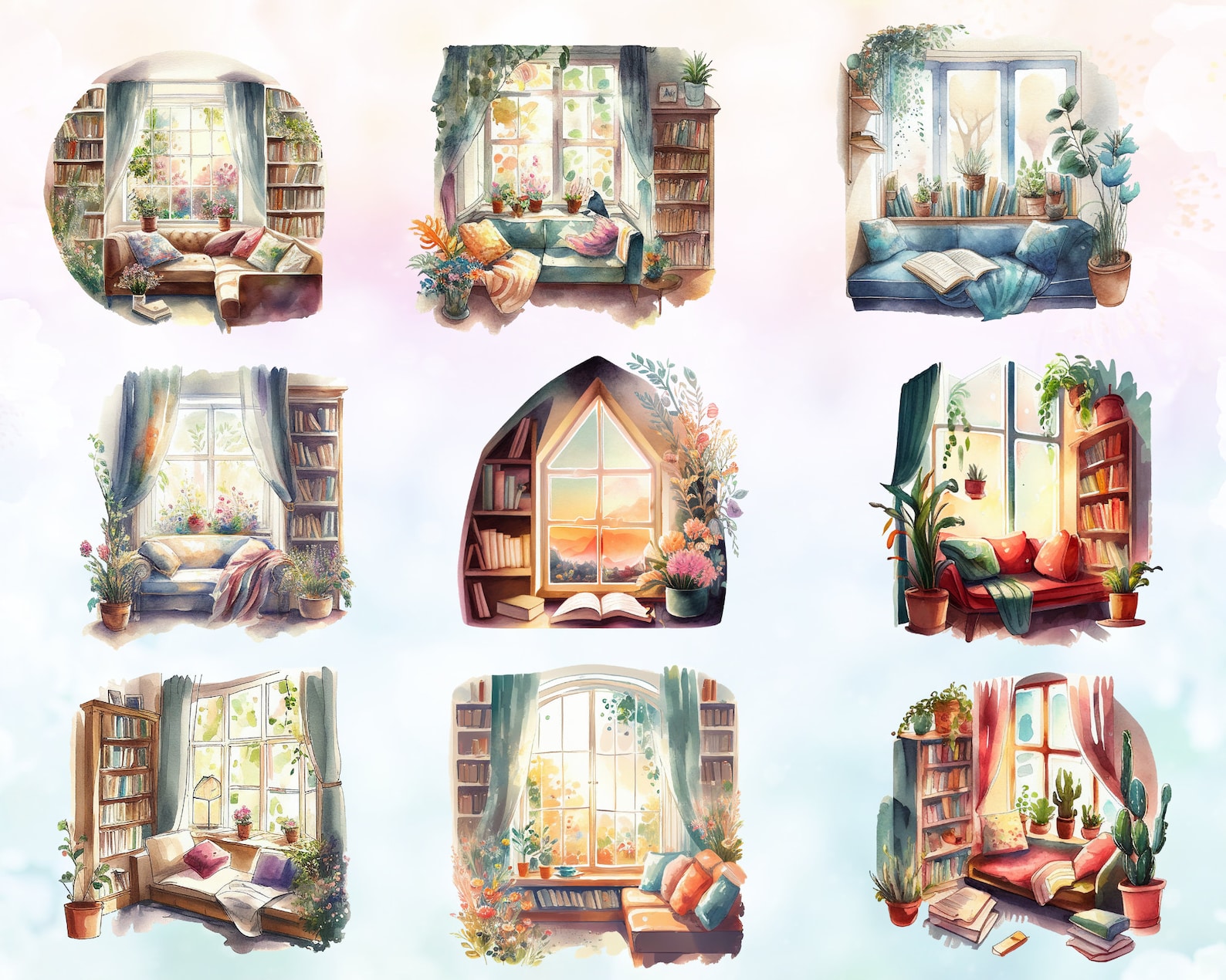 Watercolor Reading Nook Clipart Bundle Bookworm Book PNG - Etsy
