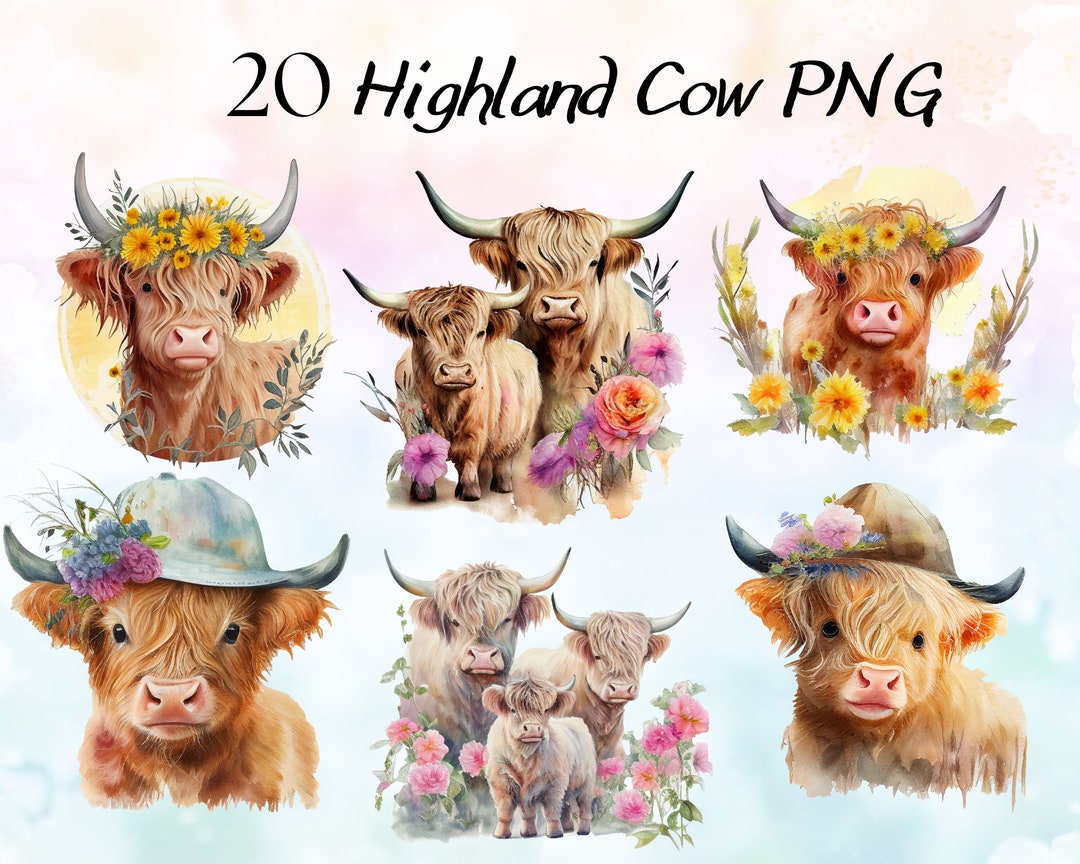 Watercolor Highland Cow PNG, Watercolor Highland Cow Clipart, Baby ...