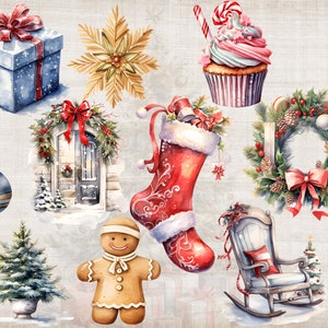 Watercolor Christmas Clipart, Christmas Tree PNG, Santa Claus Art ...