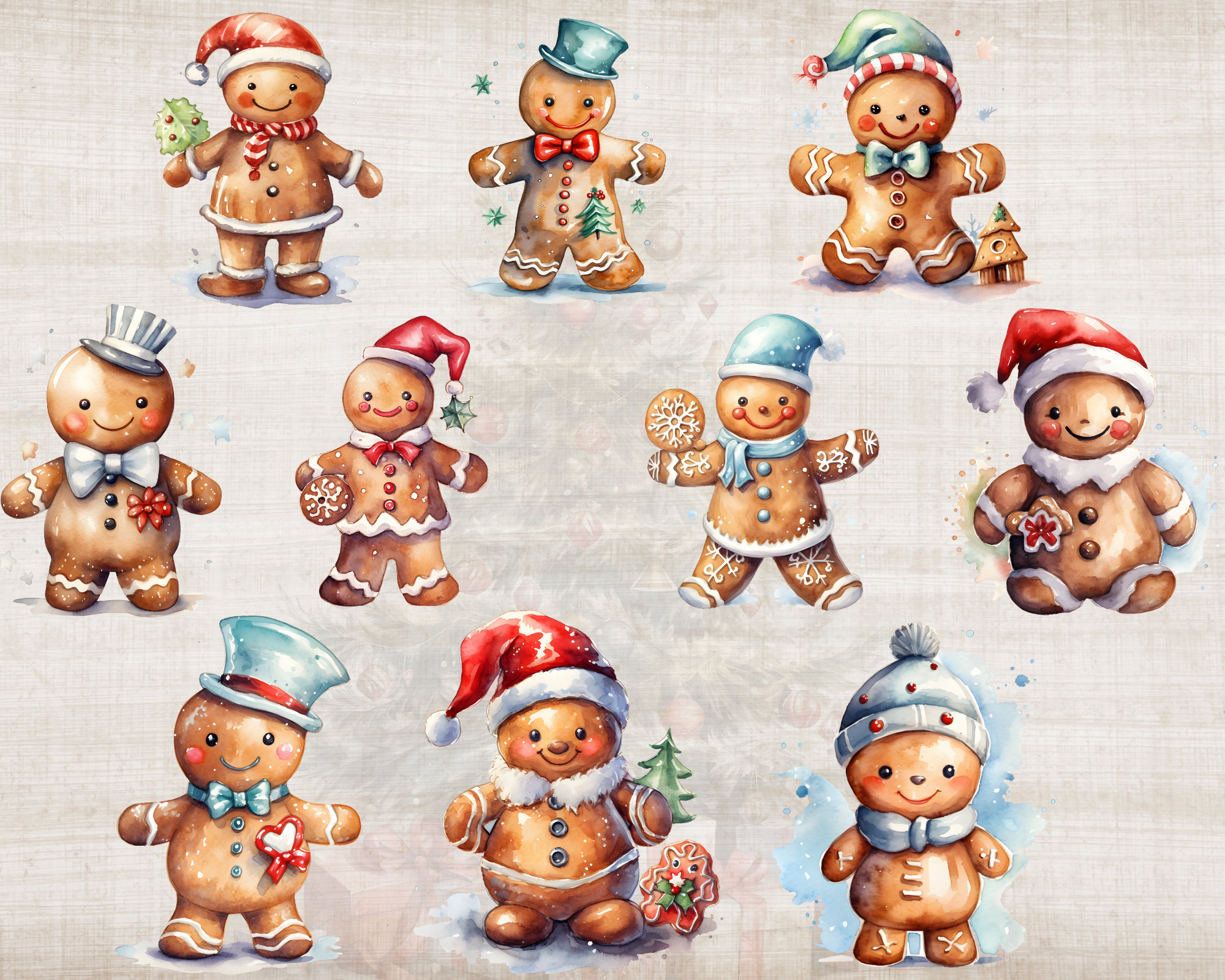 Watercolor Cute Gingerbread Man Clipart Christmas Gingerbread - Etsy
