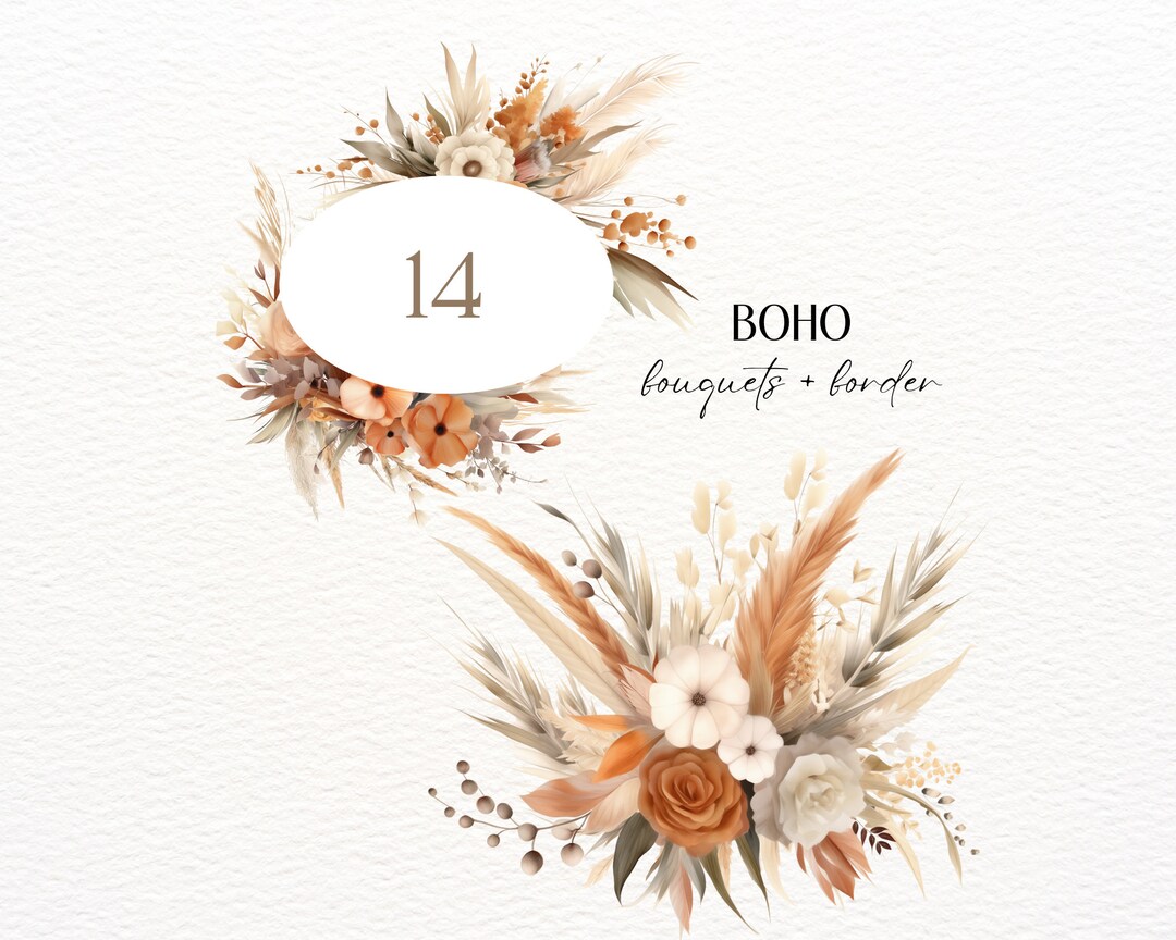 Watercolor Bohemian Flower Clipart, Bohemian Orange & Brown Flower ...