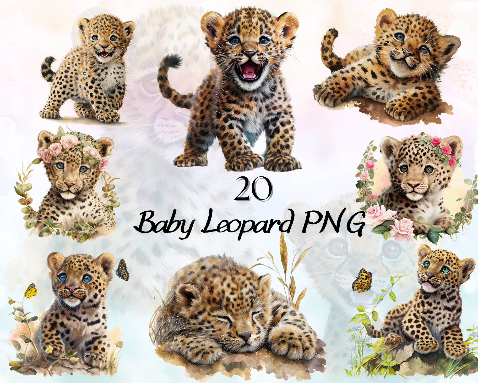Watercolor Baby Leopard Clipart Baby Cheetah Watercolor - Etsy Canada