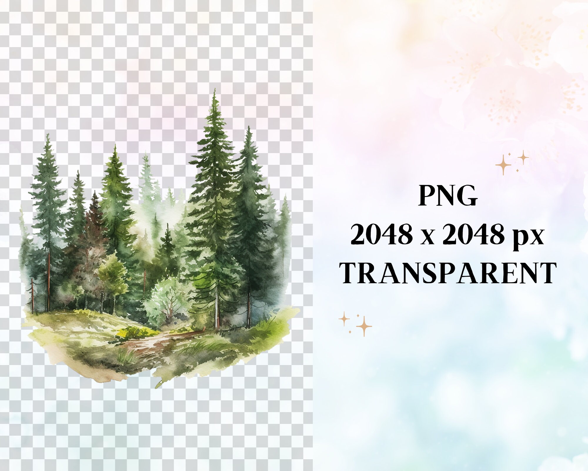 Forest Clipart, Watercolor Forest Landscapes, Forest Pine Tree Greenery ...