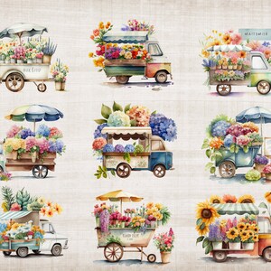 20 Watercolor Flower Carts Clipart Bundle, Spring Florist Cart ...
