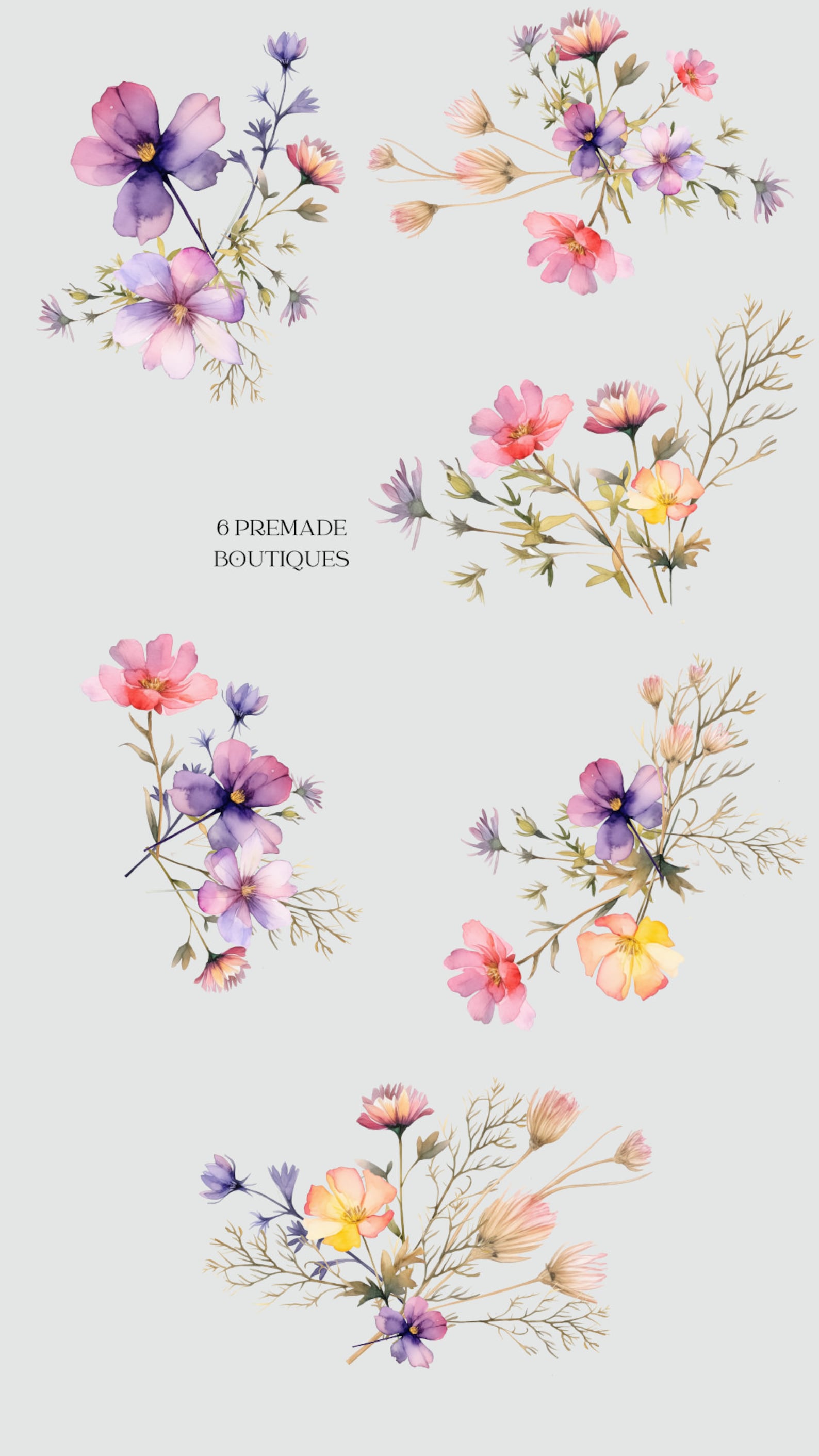 Watercolor Wild Flowers Clipart Wildflower Clipart - Etsy