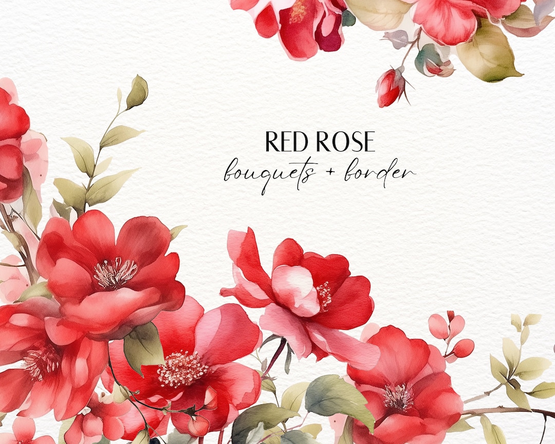 Watercolor Red Roses Clipart, Red Flower Clipart, Red Rose Florals, Red ...