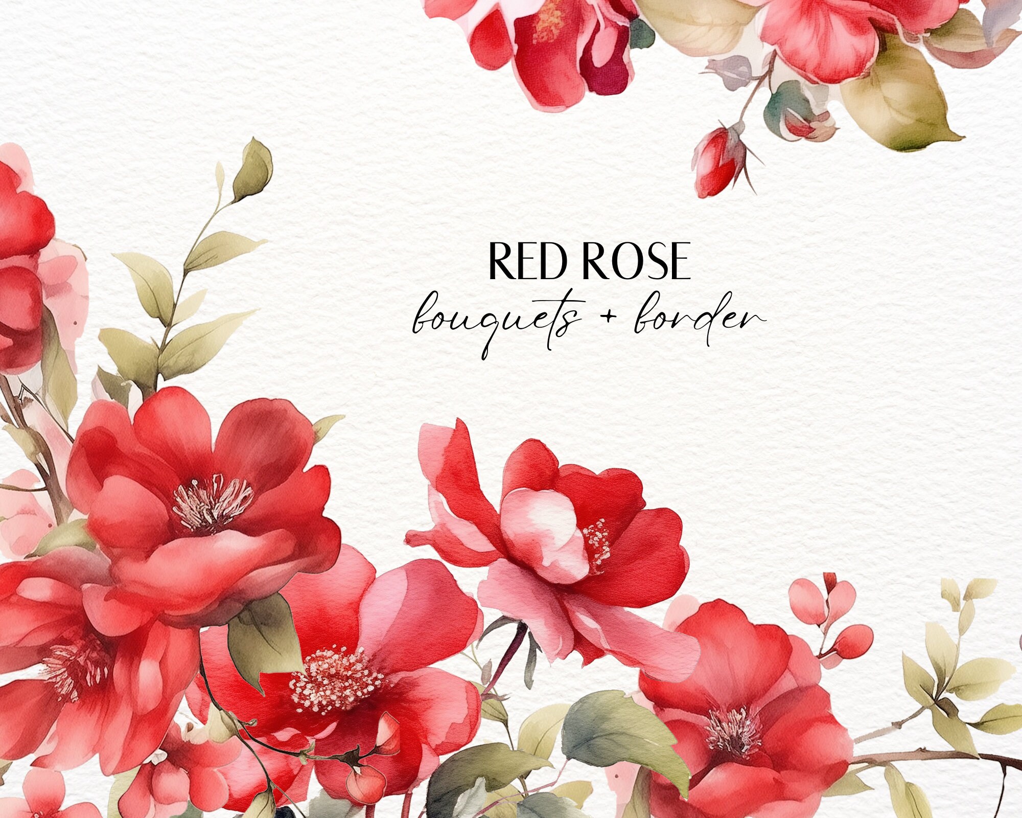Watercolor Red Roses Clipart, Red Flower Clipart, Red Rose Florals, Red ...