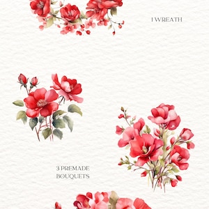 Watercolor Red Roses Clipart, Red Flower Clipart, Red Rose Florals, Red ...