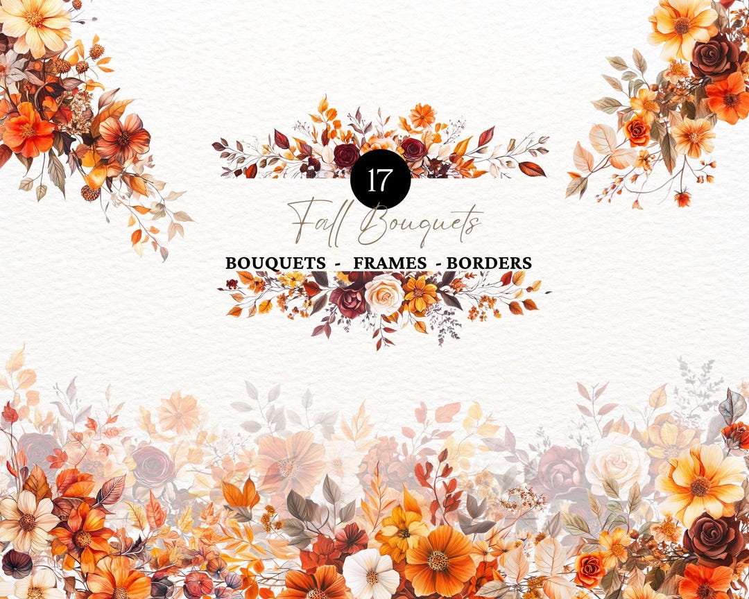 Watercolor Fall Botanical Clipart Autumn Flowers Illustrations Clip Art ...