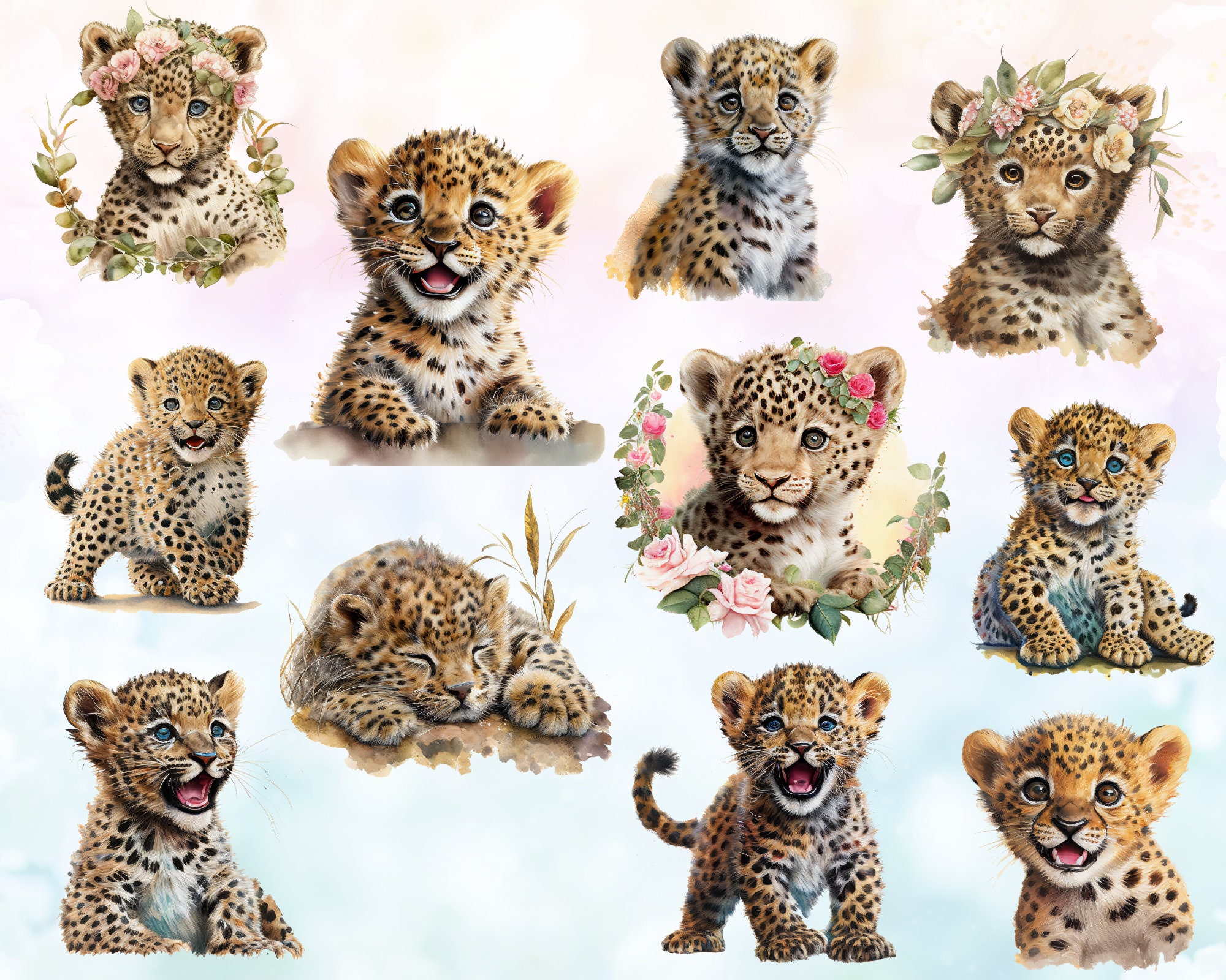 Watercolor Baby Leopard Clipart Baby Cheetah Watercolor - Etsy Canada