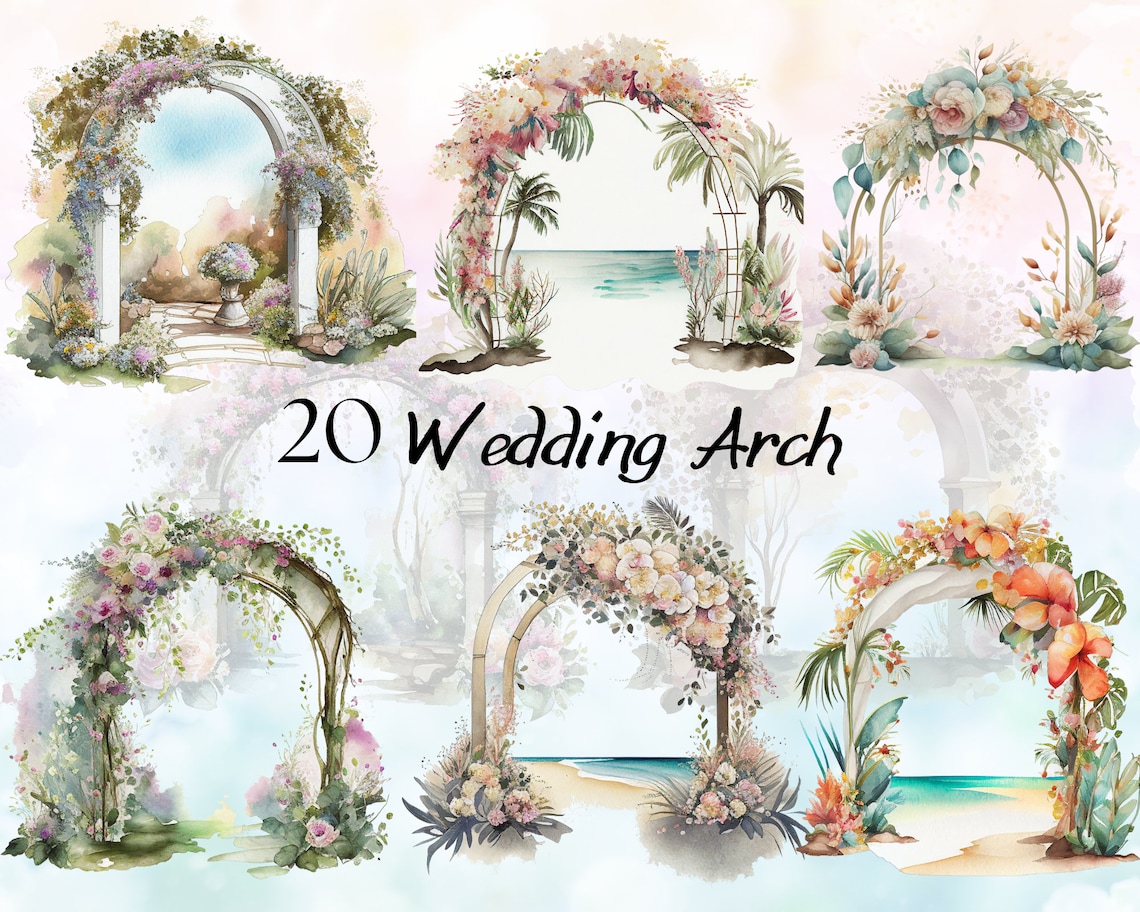 Watercolor Wedding Flowers Arch Clipart Wedding Ceremony - Etsy