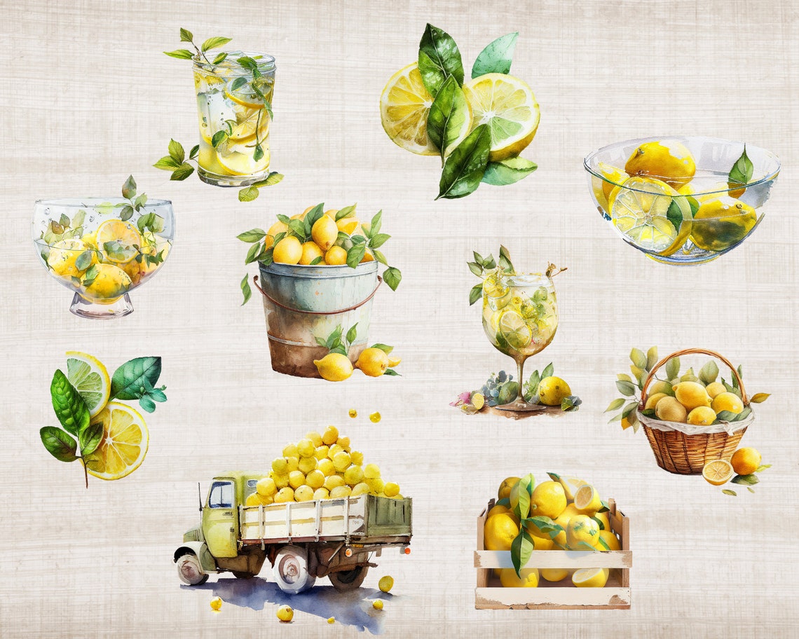 20 Lemon Watercolor Clipart Bundle Lemon Truck Clipart - Etsy