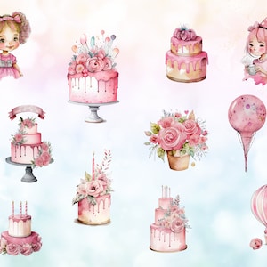 Watercolor Birthday Clipart, Party Cake Cupcake Candles,party ...
