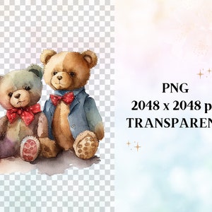 Watercolor Teddy Bear Clip Art Bundle, Teddy Bear PNG, Teddy Bear Baby ...