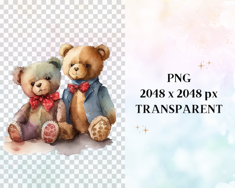 Watercolor Teddy Bear Clip Art Bundle Teddy Bear PNG Teddy - Etsy