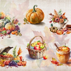 Watercolor Autumn Elements Clipart, Cozy Fall Clipart Set, Watercolor ...