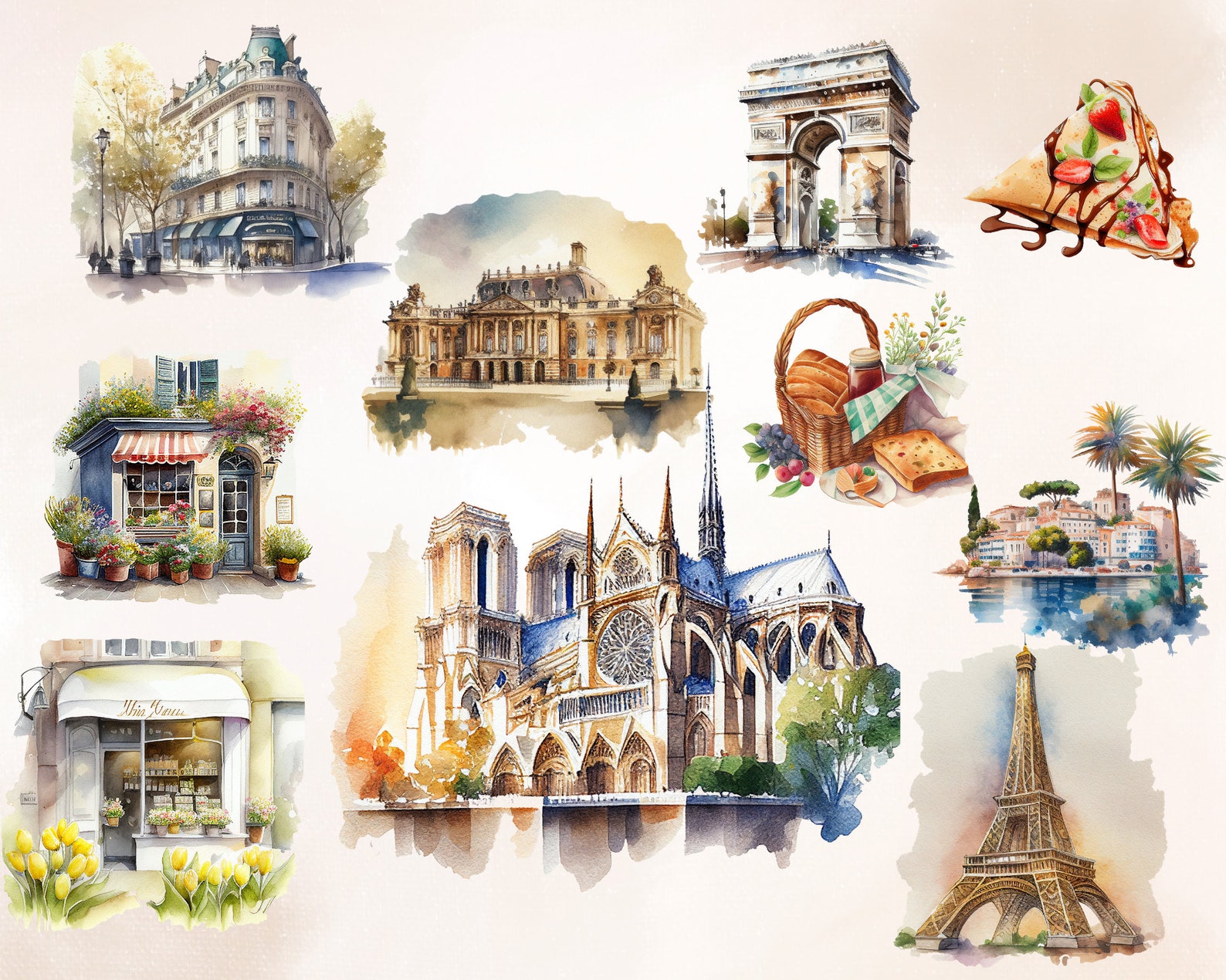 Watercolor Paris Clipart Bundle France PNG France Travel - Etsy