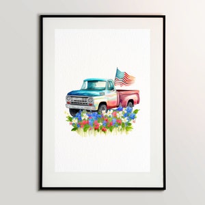 Watercolor Patriotic Truck Clipart Bundle, 4th of July Watercolor ...